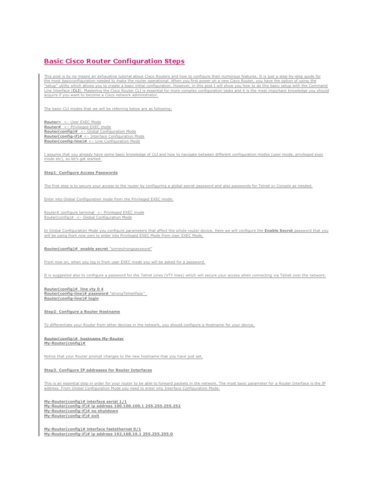 Basic Cisco Router Configuration Steps Pdf Ip Address Router