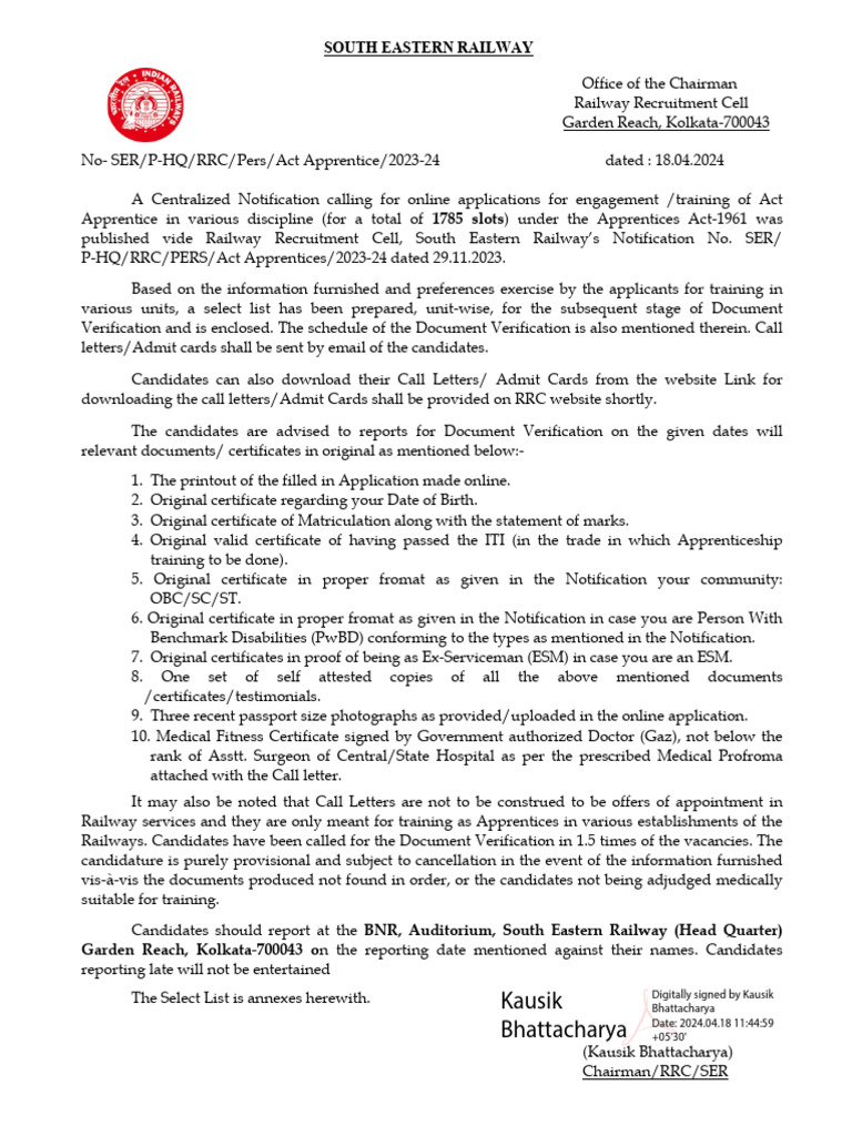 Act Apprentice 2023-24 DV List SER | PDF | Machinist