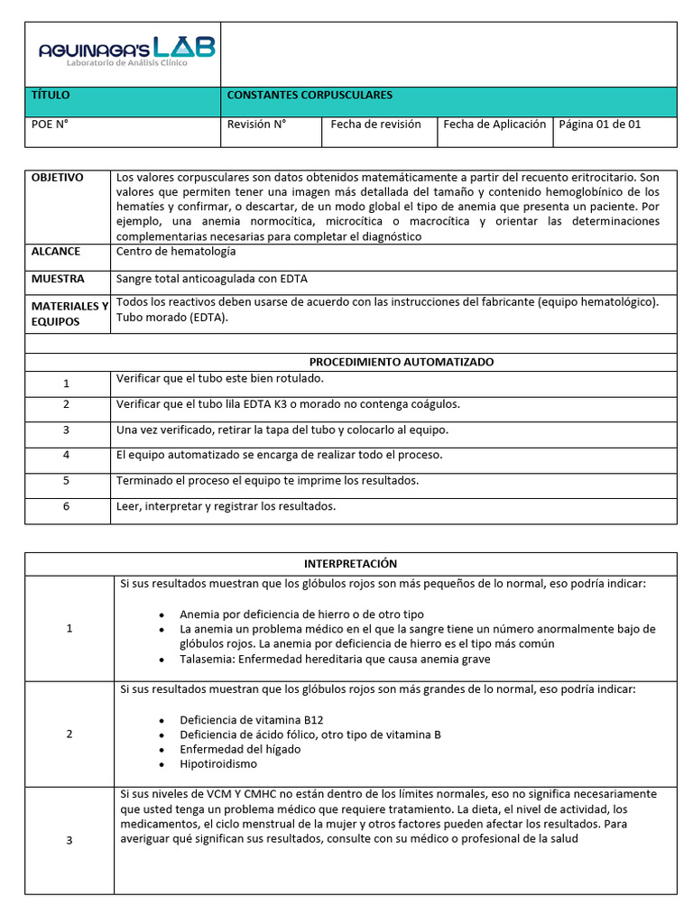 Constantes Corpusculares y Anemia | PDF | Anemia | Glóbulo rojo
