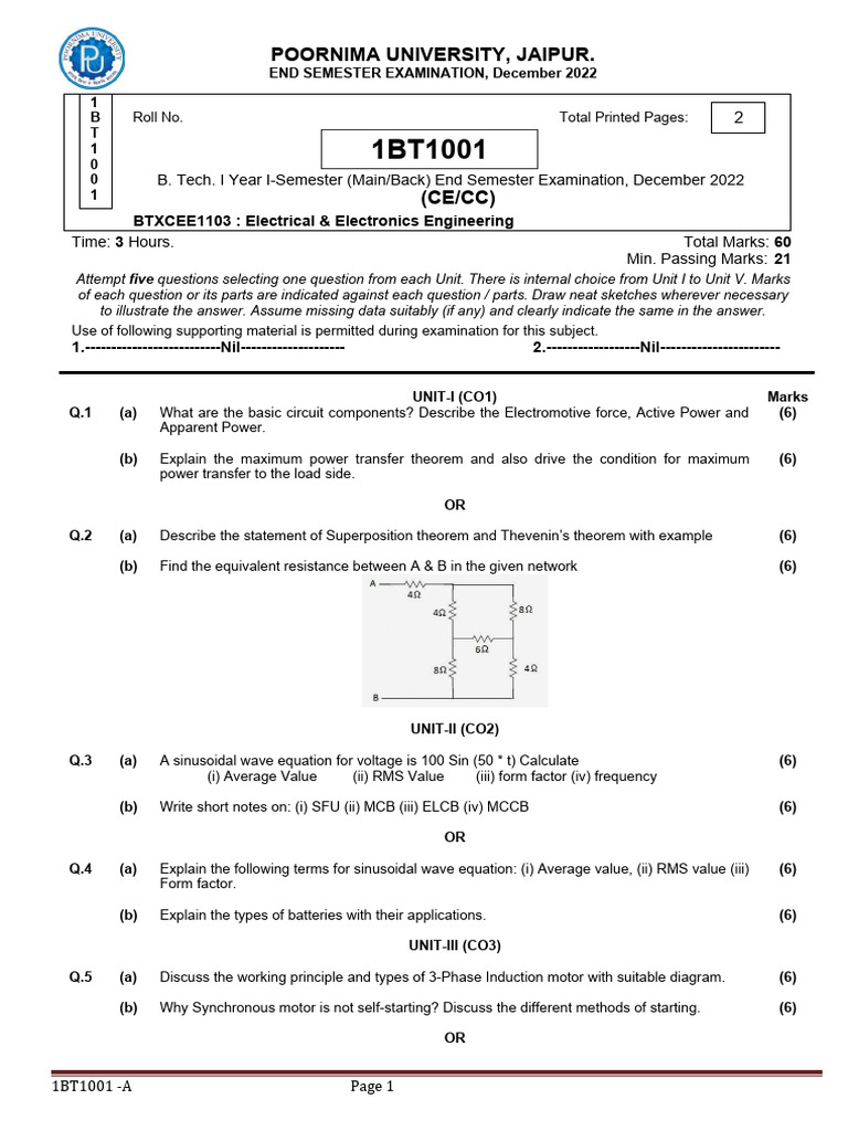 B.Tech Electrical Engineering Exam 2022 | PDF | Modulation ...