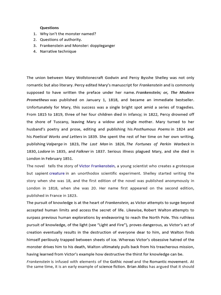 Frankenstein Reading Material | PDF | Frankenstein