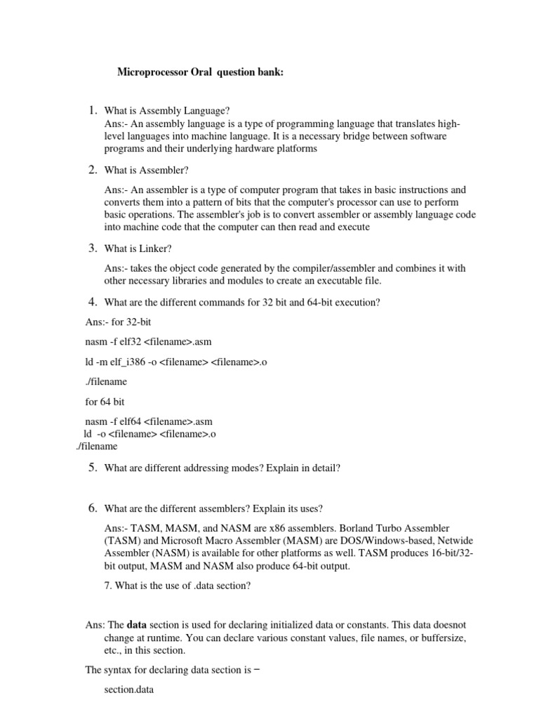 MP PR - OR Question Bank (AutoRecovered) | PDF | Assembly Language | Microcontroller