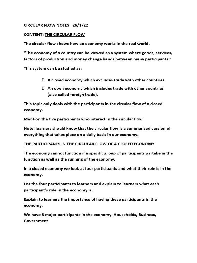 Circular flow notes | PDF | Market (Economics) | Labour Economics