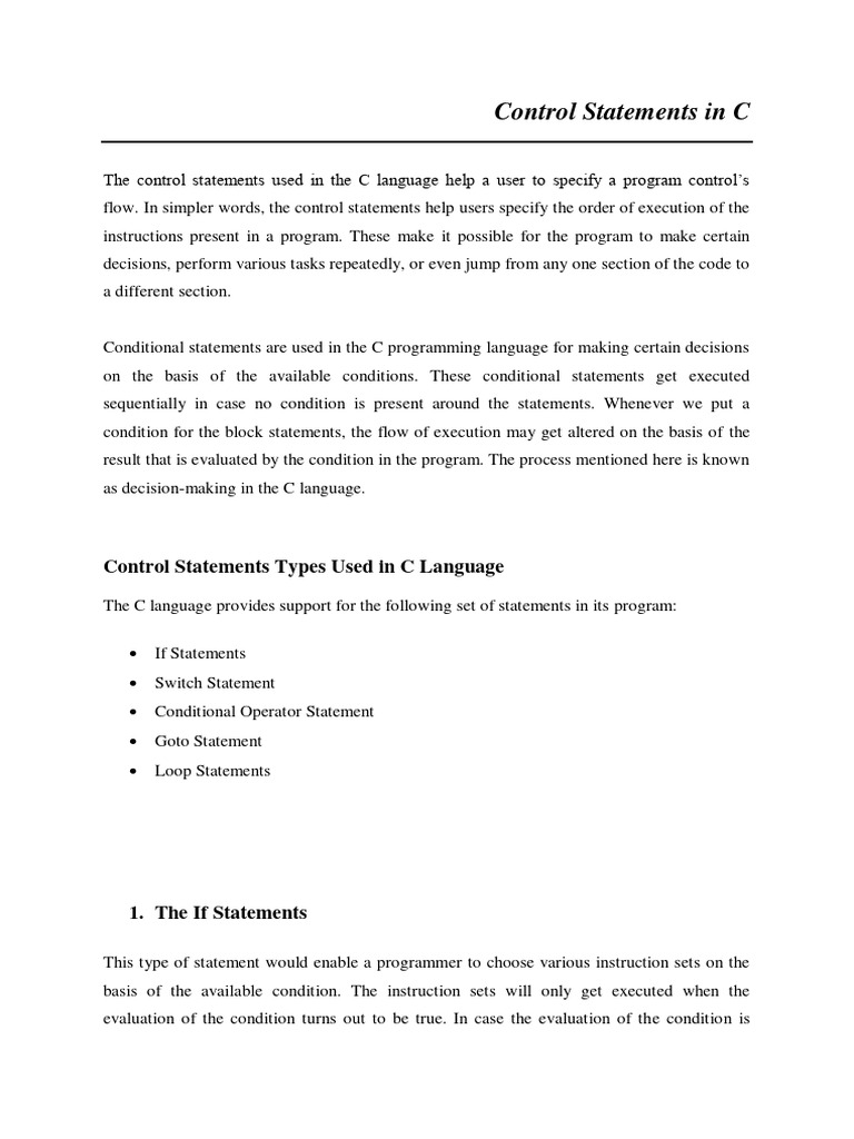 Control Statements in C | PDF | Control Flow | Software Engineering Control Statements in C | PDF | Control Flow | Software Engineering