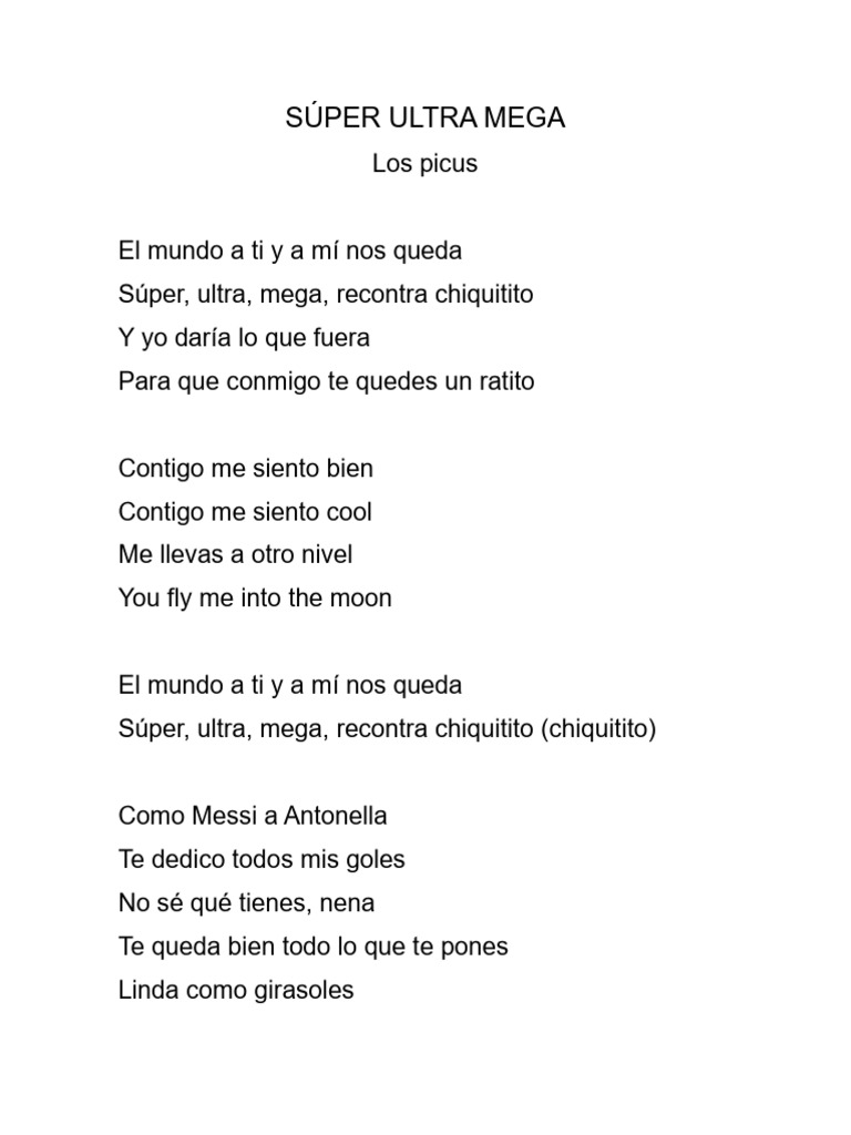 Letras de "Súper Ultra Mega" - Los Picus | PDF