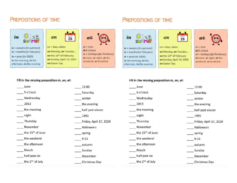 Preposition of Time | PDF