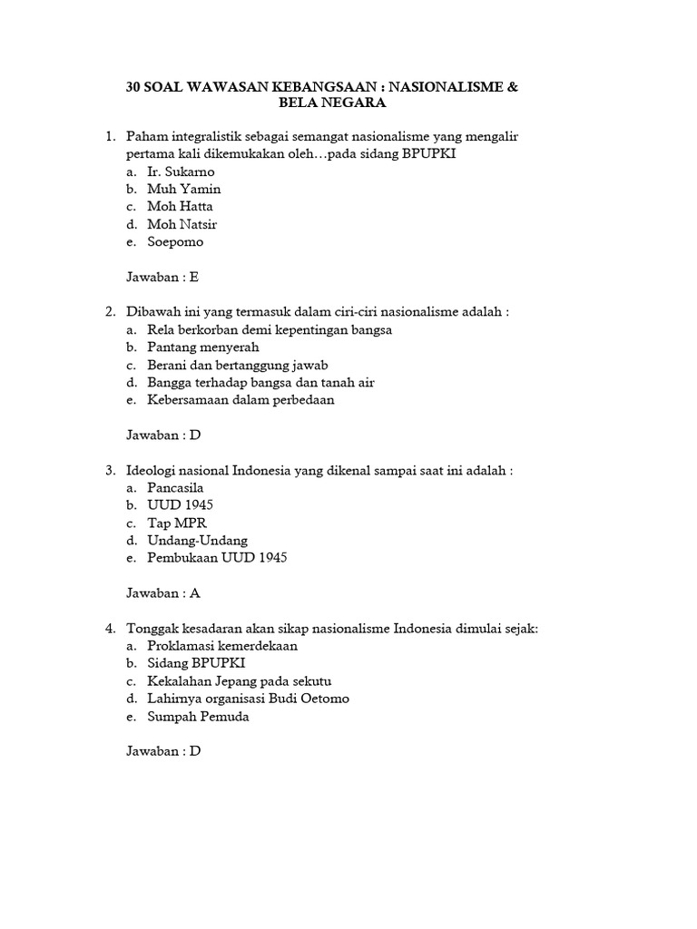 Soal PPK-TWK Nasionalisme Dan Bela Negara | PDF