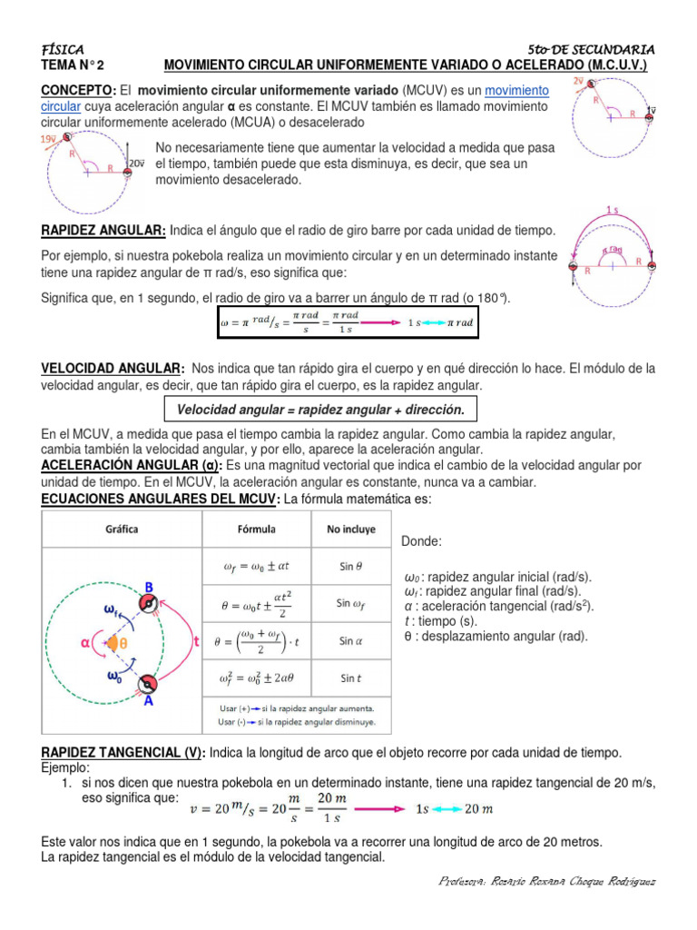 Movimiento Circular Uniformemente Variado | PDF | Velocidad | Aceleración