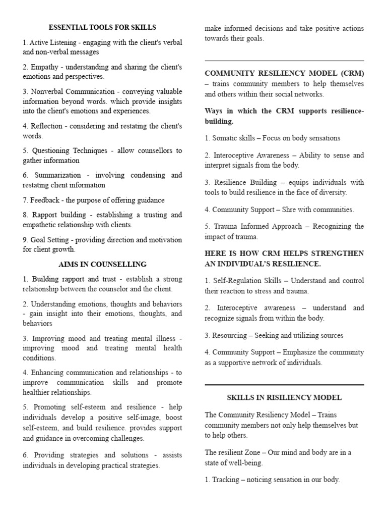 Essential Tools For Skills: Community Resiliency Model (CRM) | PDF | Psychological Resilience ...