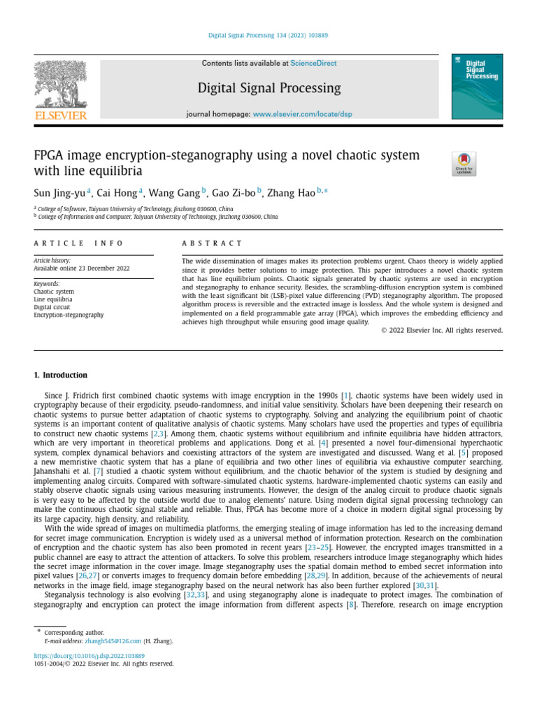 FPGA Image Encryption-Steganography Using A Novel Chaotic System With ...