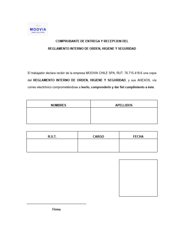 Comprobante Entrega y Recepcion Reglamento Interno | PDF