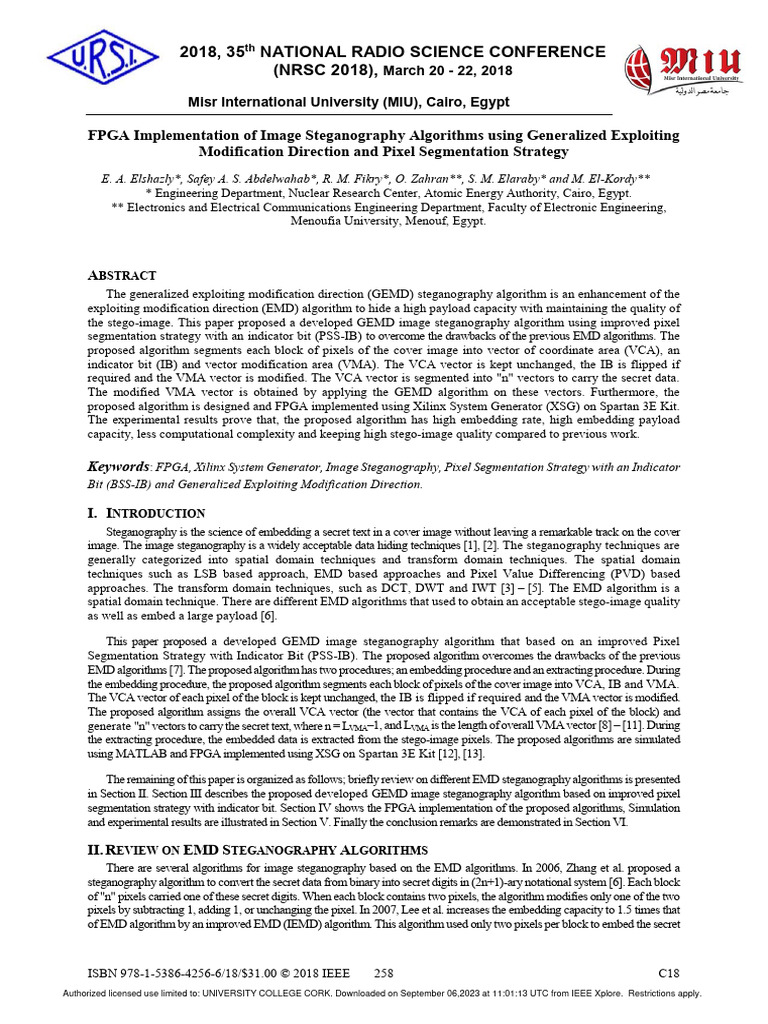 FPGA Implementation of Image Steganography Algorithms Using Generalized Exploiting Modification ...