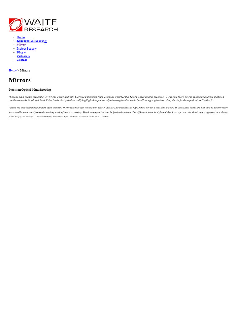 Waite Research : Mirrors | Download Free PDF | Mirror | Scientific Observation
