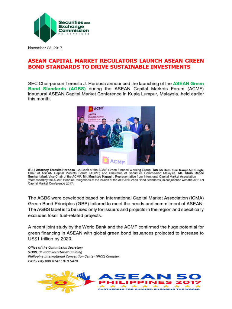 Asean Capital Market Regulators Launch Asean Green Bond Standards To ...