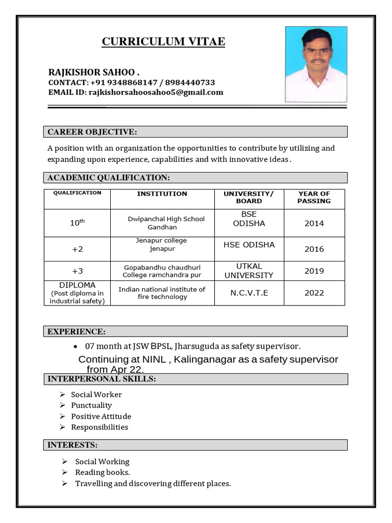 Curriculum Vitae: Rajkishor Sahoo | PDF