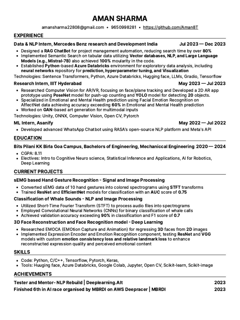 Resume Aman ML | PDF | Deep Learning | Artificial Intelligence