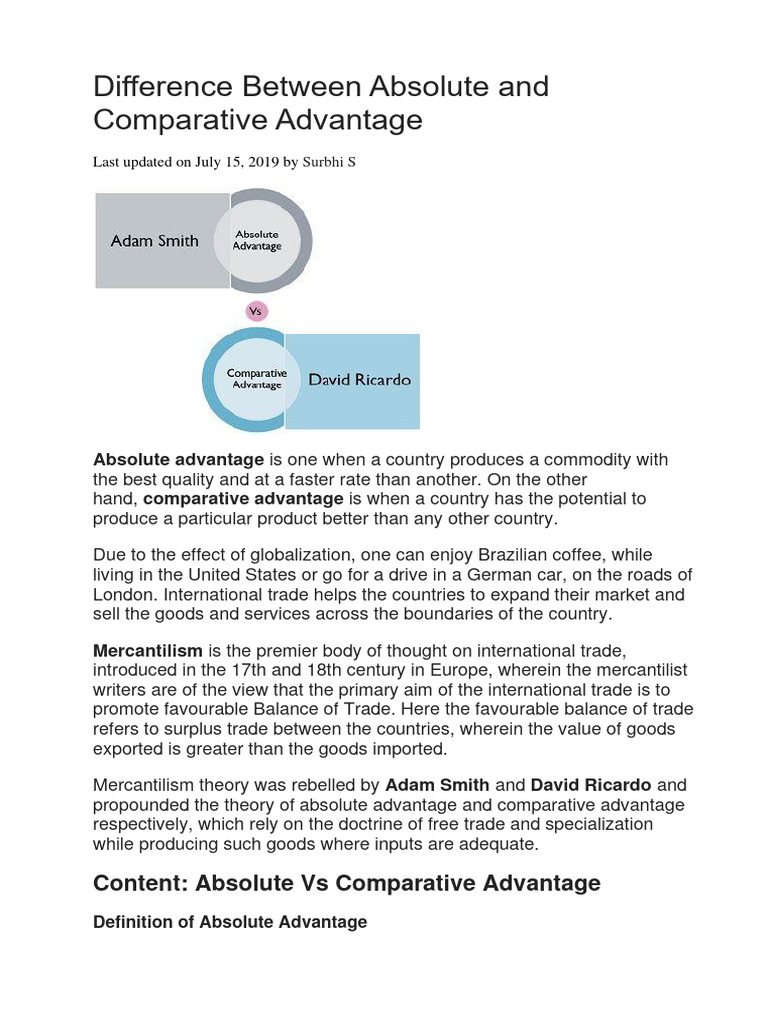 Difference Between Absolute and Comparative Advantage | PDF ...