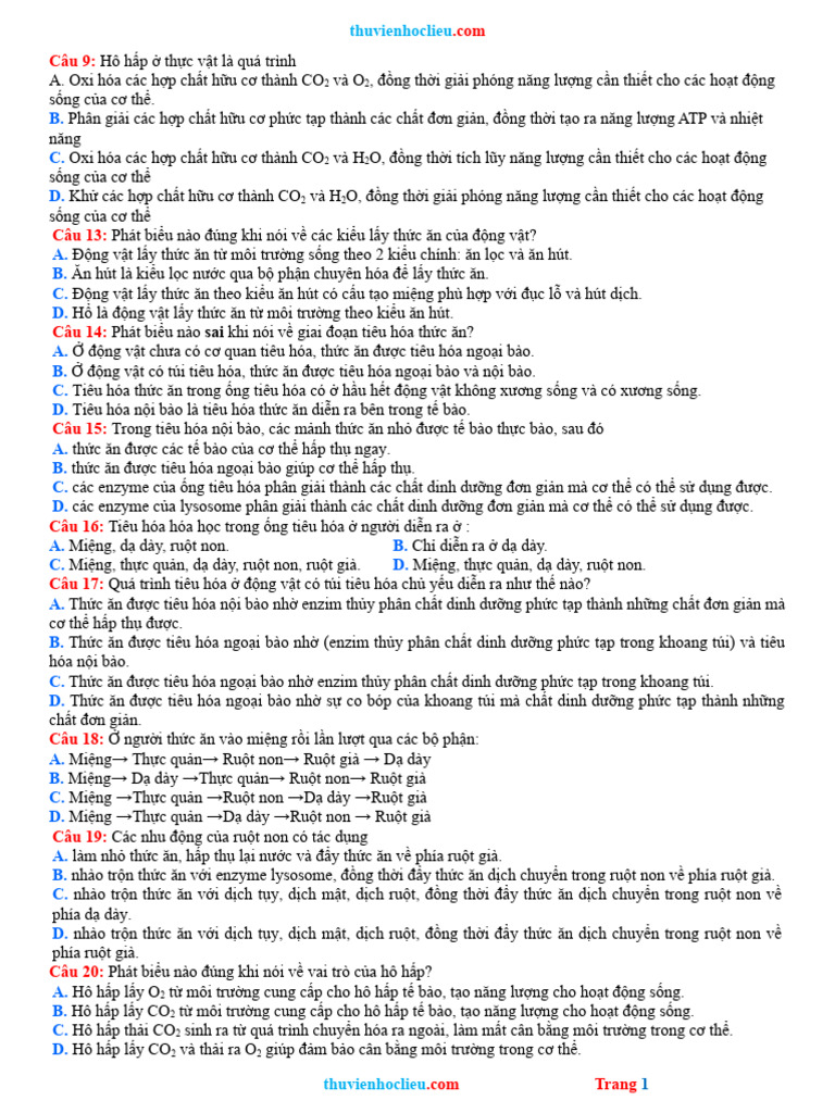 Thuvienhoclieu.com de Cuong on Tap Sinh 11 HK1!23!24 | PDF