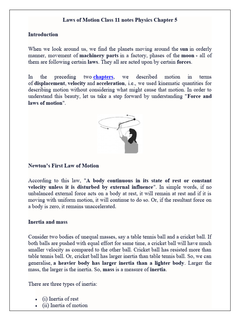 Laws of Motion Class 11 Notes Physics Chapter 5 | PDF | Force | Friction