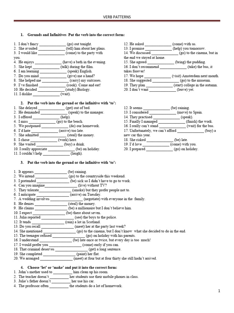 Verb-Paterns Exc | PDF | Language Arts & Discipline