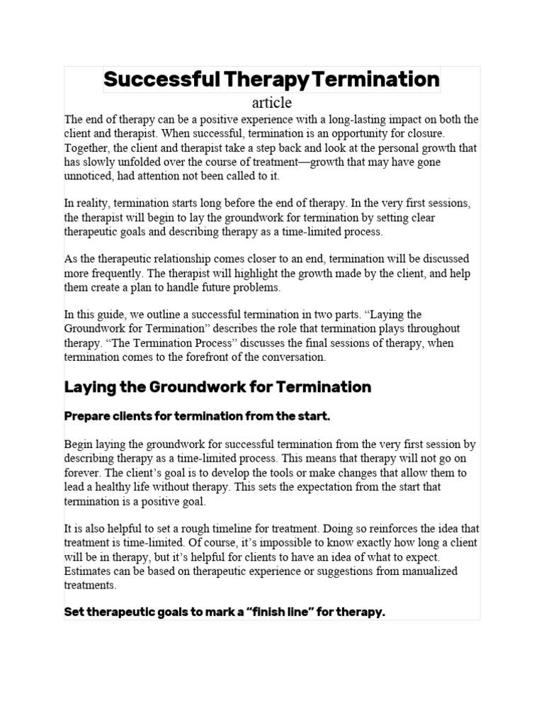 Successful Therapy Termination | PDF | Psychotherapy | Mental Health