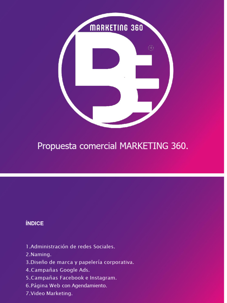 Propuesta Comercial MKT 360 Valorizada Con KickOFF. | PDF | Facebook | Diseño