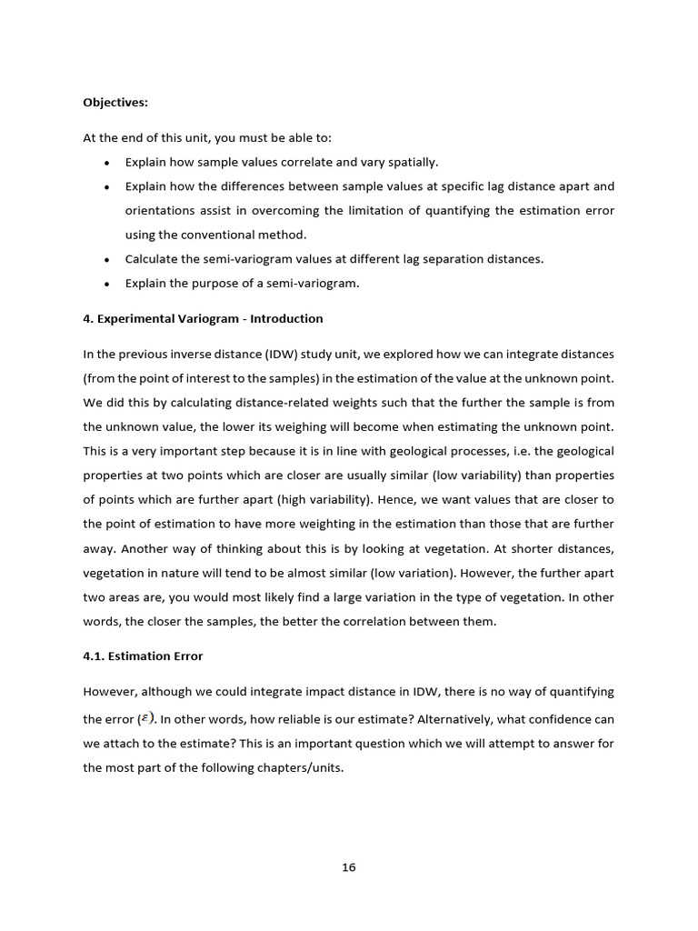 Unit 4 Experimental Variogram Introduction Pdf Variance