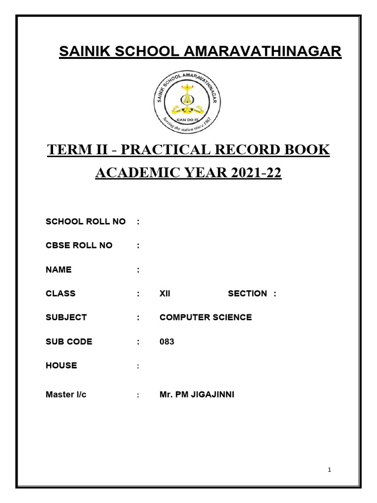 Term 2 New XII Practical Record Book 21 | PDF | Databases | Data ...