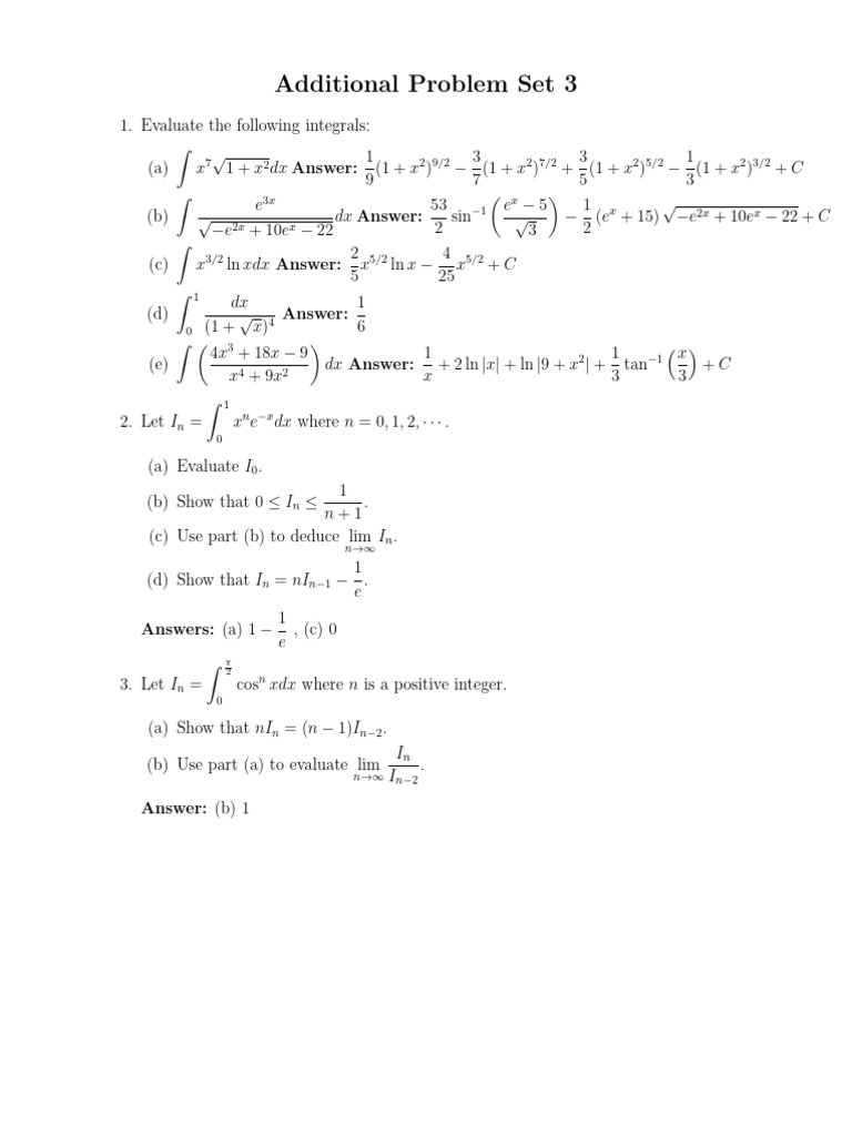 Calculus 2 Honors Mathematics Additional Problem Set 2 | PDF