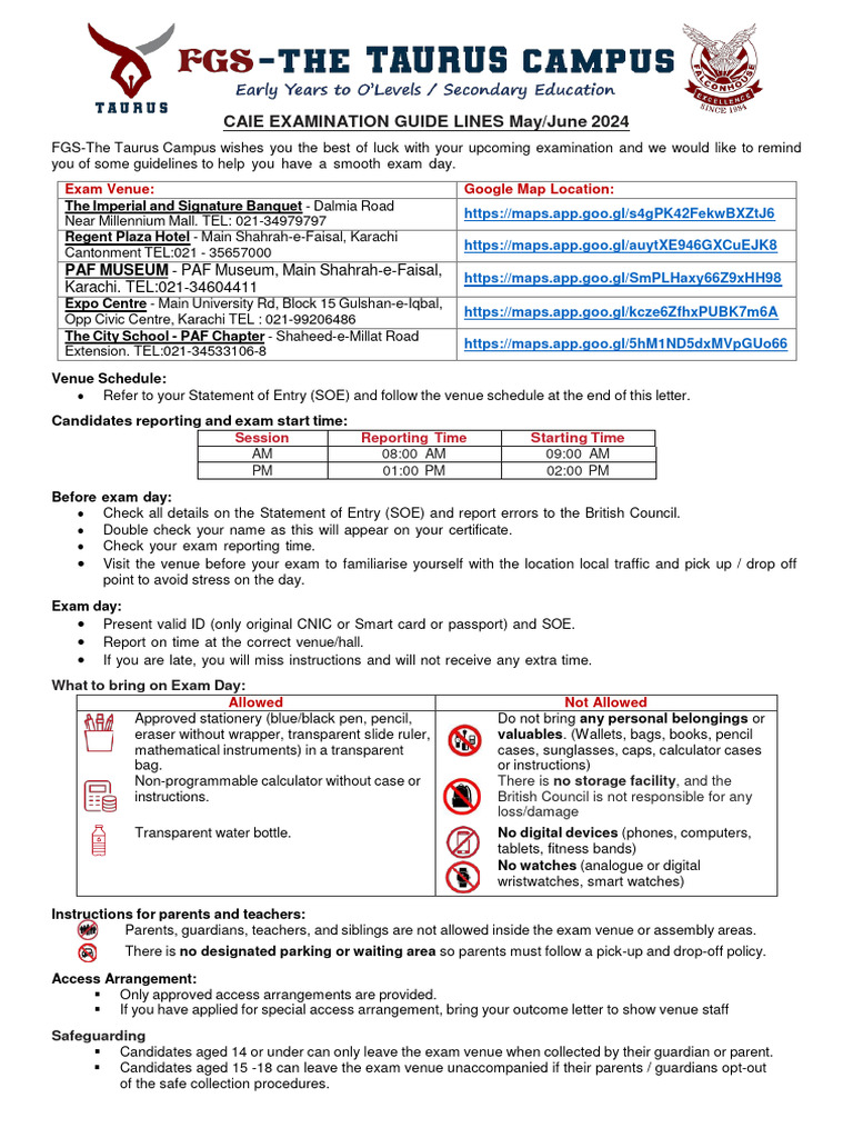 CAIE Exam Guidelines May/June 2024 | PDF