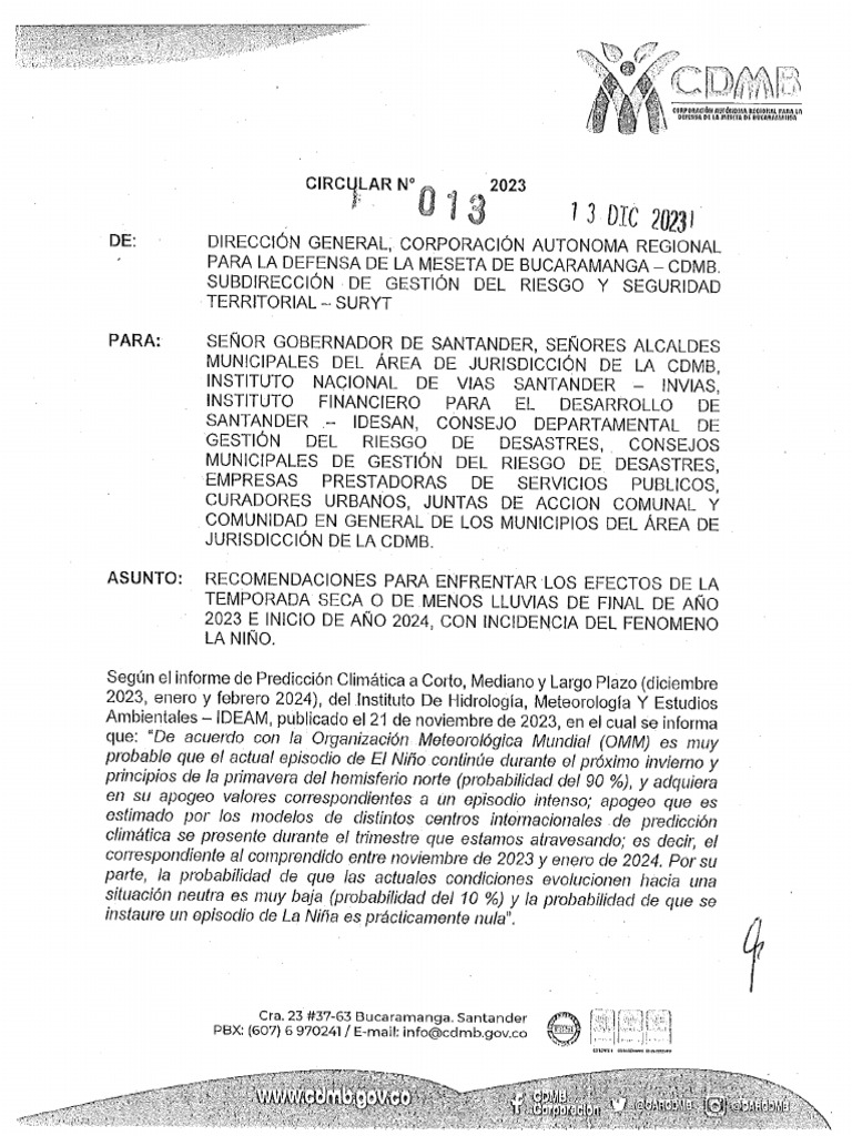 Circular 013-2023 Temporada Seca | PDF