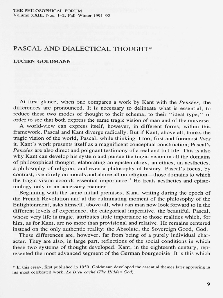 Goldmann, L., Pascal and Dialectical Thought | PDF | Dialectic ...