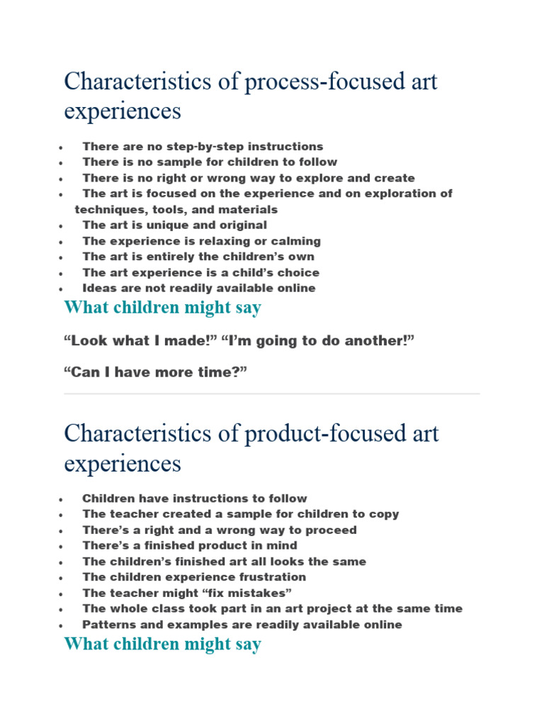 Characteristics of Process or Open-Ended Art | PDF | Experience | Learning