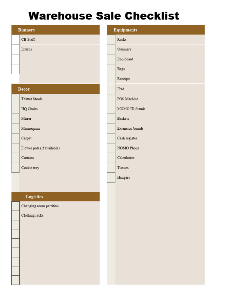 Warehouse Sale Check List | PDF
