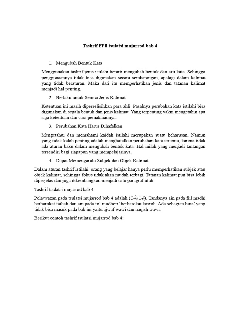 Tashrif Fiil Stulasi Mujarrad 4 | PDF | Seni & Disiplin Bahasa | Kajian Bahasa Asing