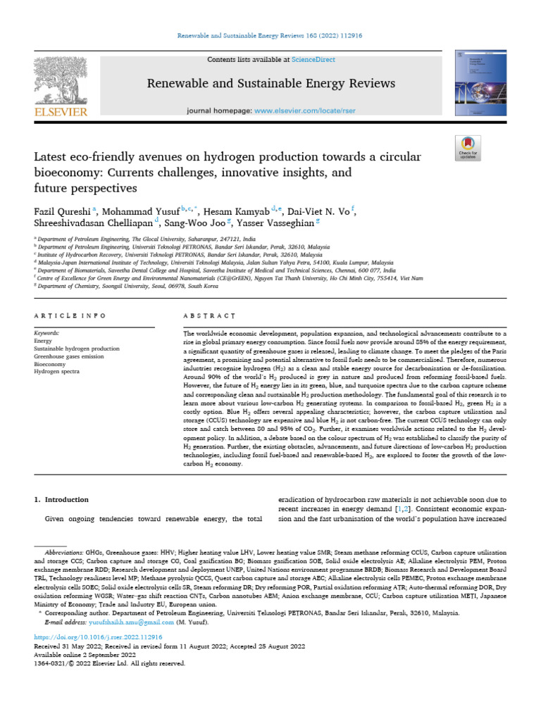 Latest Eco-Friendly Avenues On Hydrogen Production Towards A Circular ... Latest Eco-Friendly Avenues On Hydrogen Production Towards A Circular ...