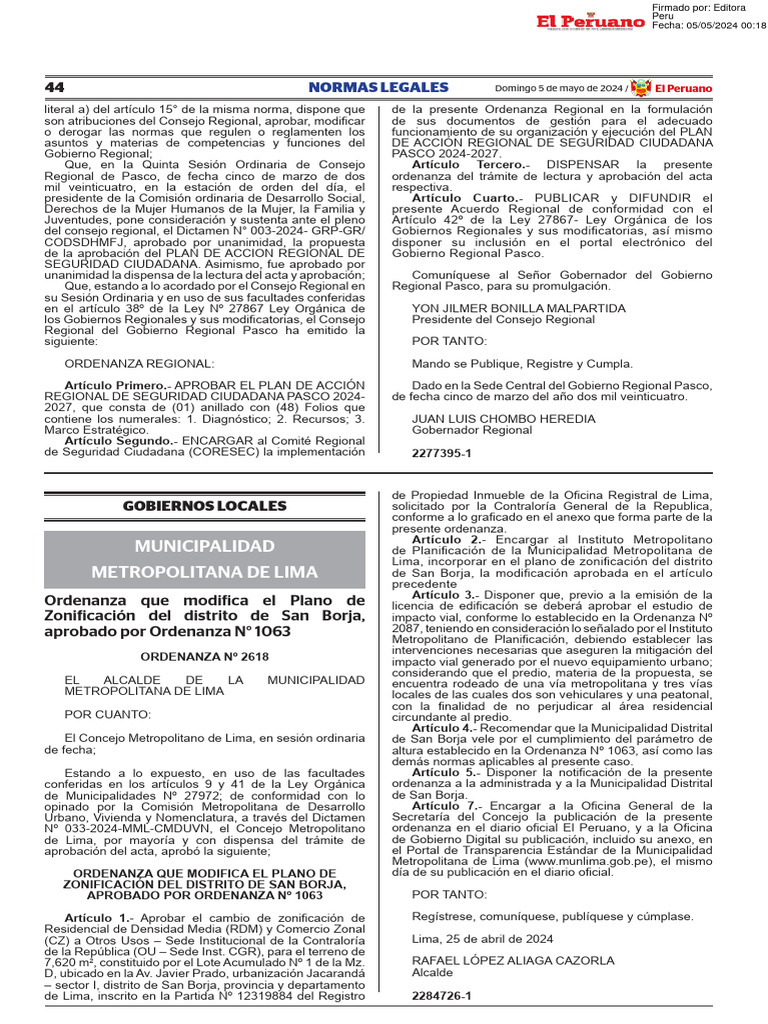 Ordenanza-MML Cambio de Zonificacion de San Borja MML | PDF | Lima | Perú