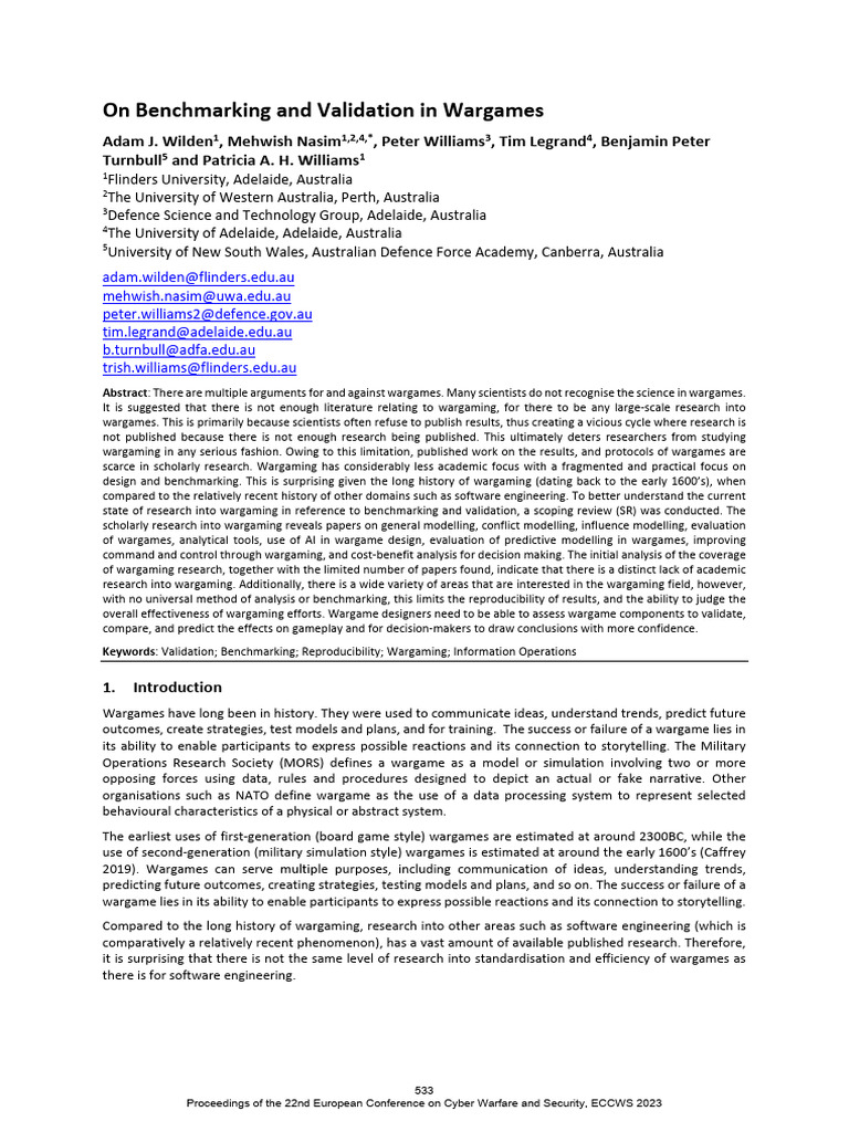 On Benchmarking and Validation in Wargames | PDF | Simulation | Machine ...