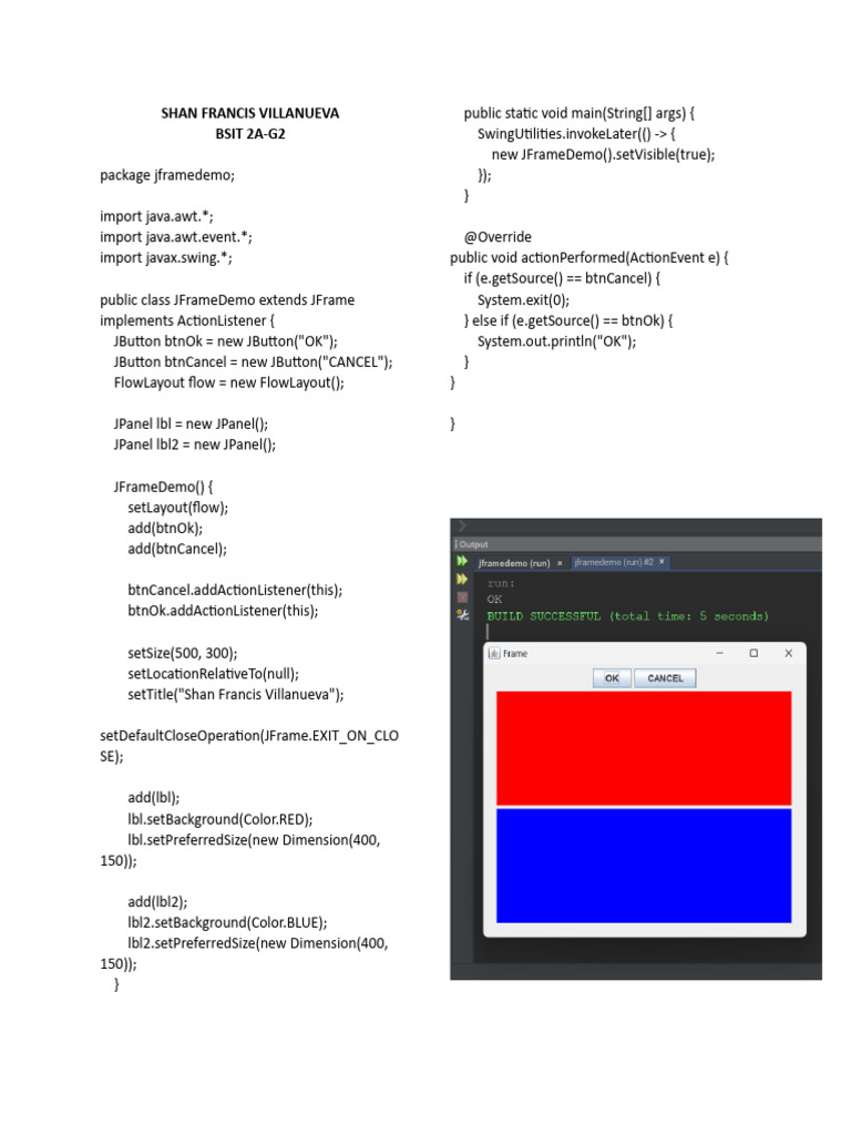 Java Swing JFrame Demo Example | PDF