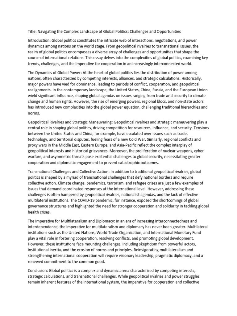 Navigating The Complex Landscape of Global Politics: Challenges and ...