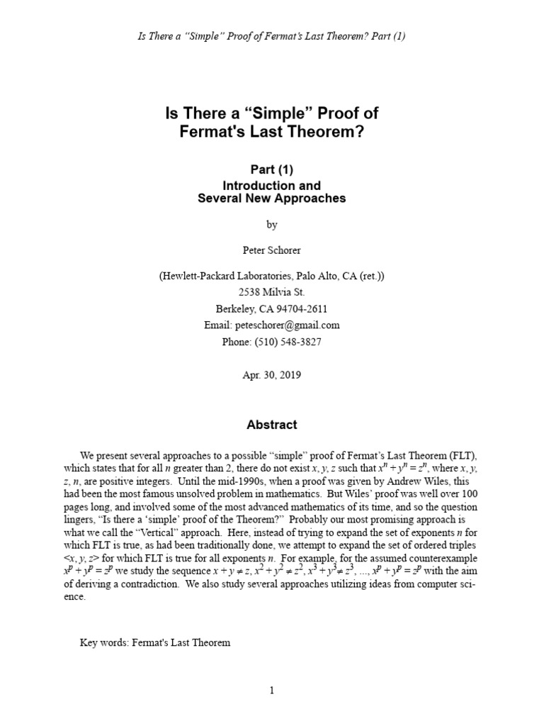 Fermat PDF Fermat s Last Theorem Mathematical Proof