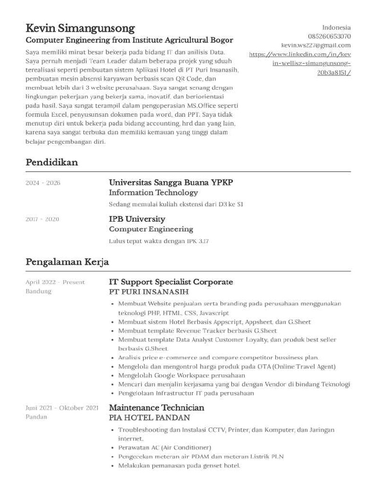 Berkas CV - Kevin Simangunsong | PDF