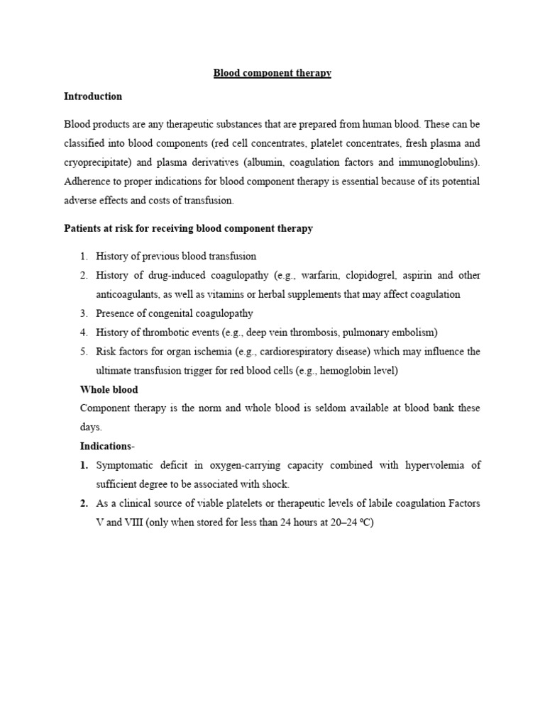 Bloodcomponenttherap 1 | PDF | Blood Transfusion | Platelet