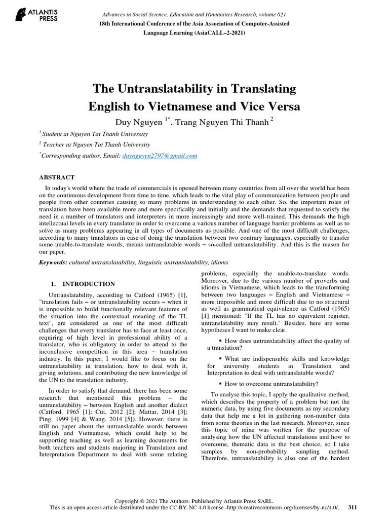 The Untranslatability in Translating English To Vietnamese and Vice ...
