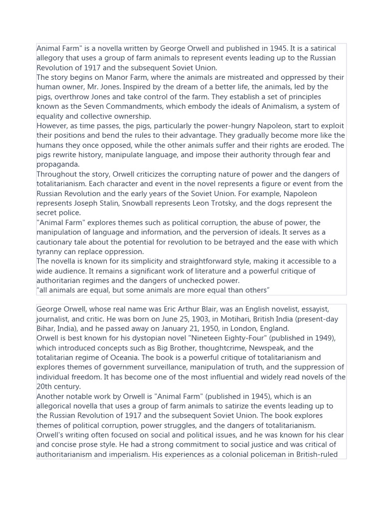 Animal Farm: Orwell's Satirical Allegory | PDF | George Orwell