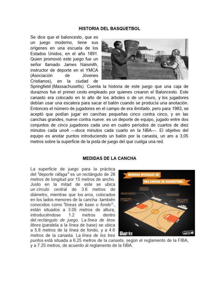 Historia y Reglas del Baloncesto | PDF | Deportes de equipo | Juegos de ...