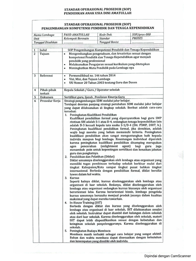 SOP Pengembangan Kompetensi Tendik | PDF