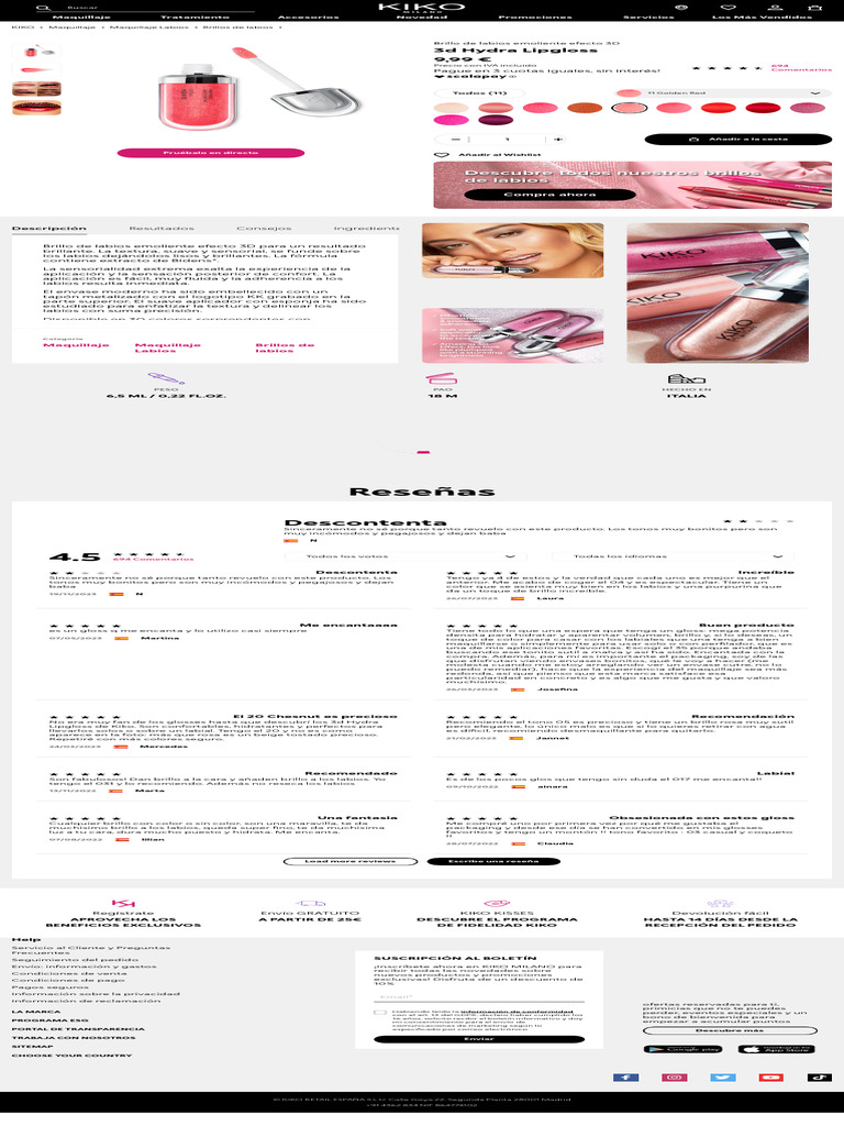 3D Hydra Lipgloss: Brillo Labial KIKO | PDF | Dermatología | Protección de la piel