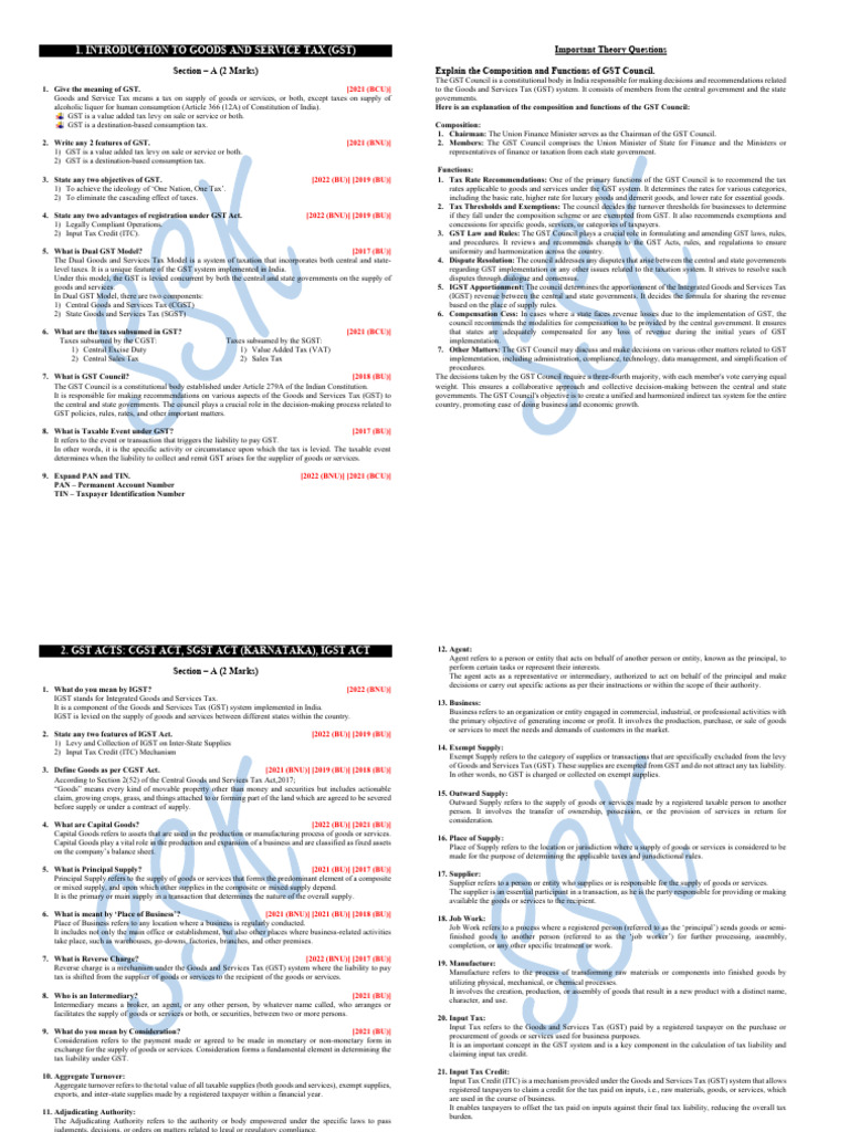 GST Study Material and Key Concepts | PDF | Taxes | Receipt