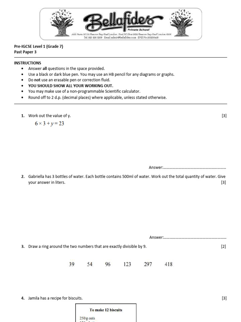 Past Paper Grade 7 P3 | PDF | Elementary Mathematics | Arithmetic